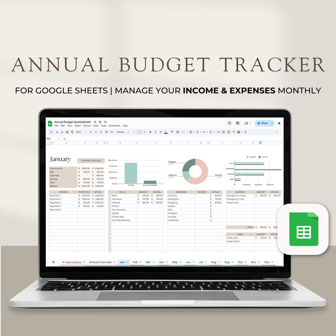 Annual Budget Spreadsheet: Google Sheets & Excel Template - Etsy