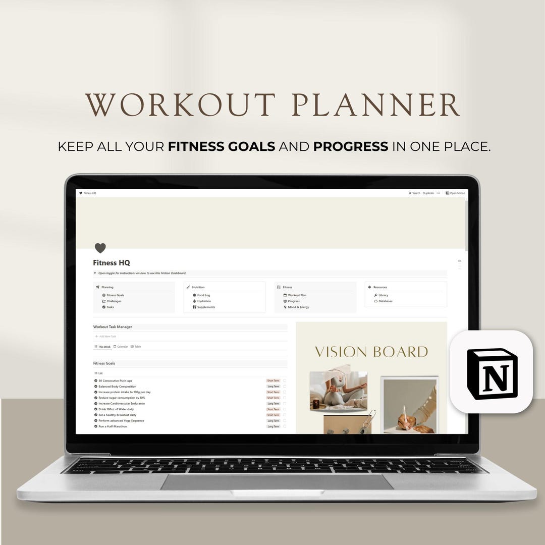 Notion Workout Planner: Digital Fitness Tracker Template - Etsy