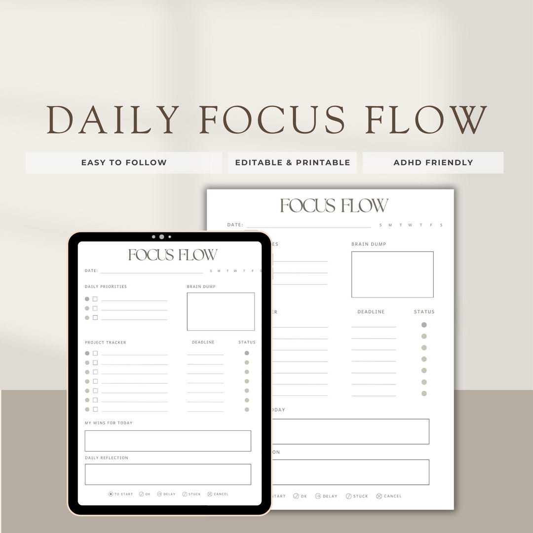 To Do List Planner Template | Focus Flow | Checklist | Fillable and ...