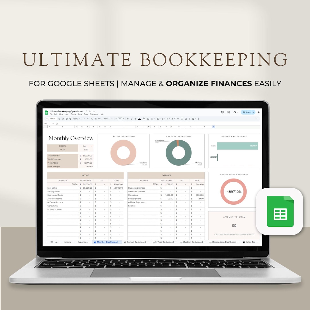 Ultimate Easy Bookkeeping Template Small Business Finance Spreadsheet ...