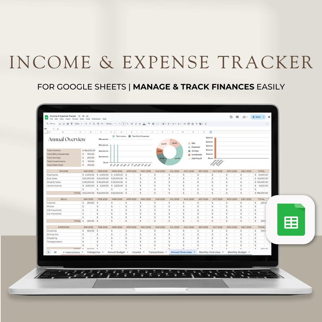 Income and Expense Tracker Spreadsheet Personal Financial Planner Excel ...