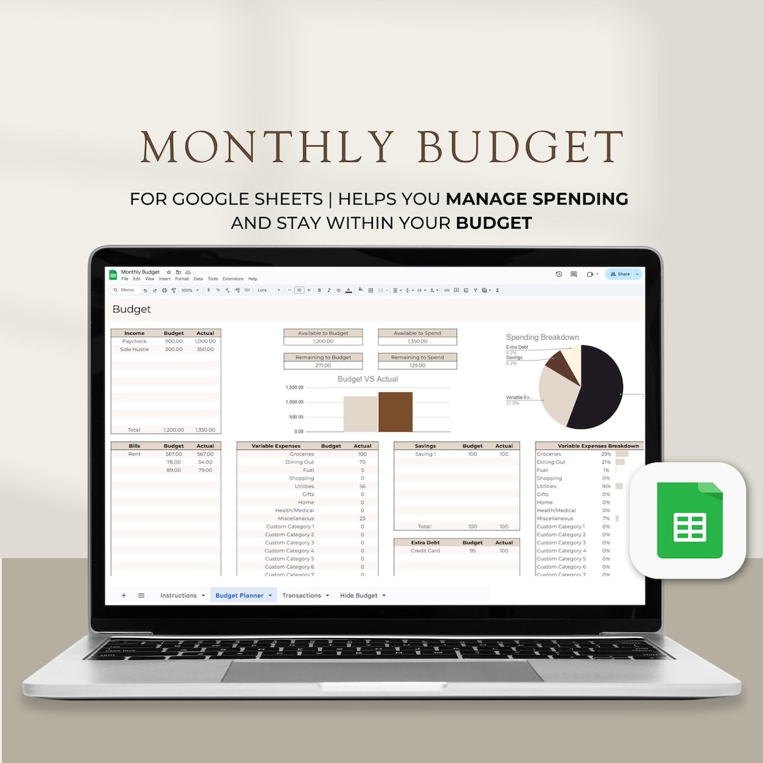 Monthly Budget Planner Google Sheet Spreadsheet Paycheck Budget ...