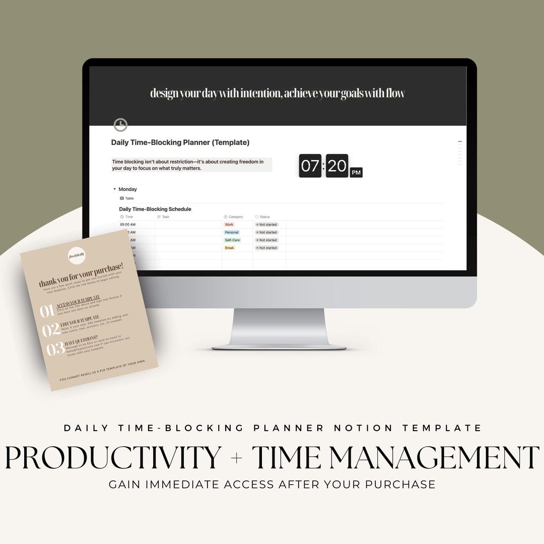 Daily Time Blocking Template for Notion | Simple Productivity Planner ...