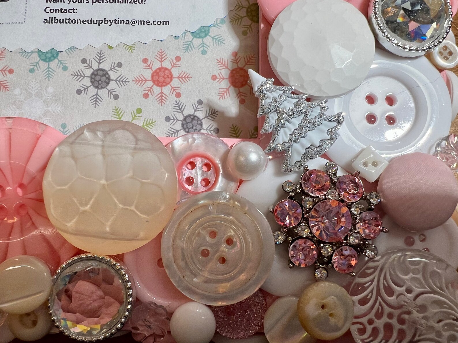 SNOWFLAKE Themed Button Picture Frame in Pink & White With Icy Winter ...