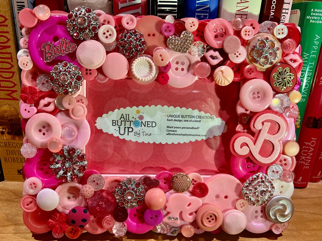 BARBIE Button Frame in Pink ~ Teen Girl Gift ~ Birthday Gift ~ Girls Bedroom ~ Shabby Chic ...