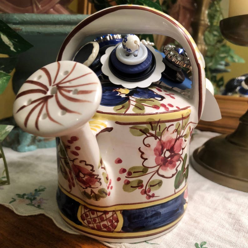 Button Flowers and Vase Vintage Pitcher Button Art Retro - Etsy