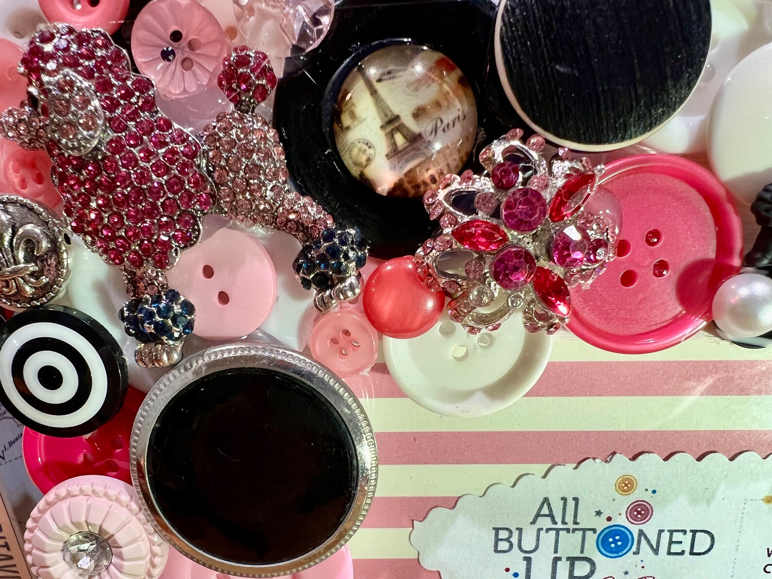 FRENCH Button Frame in Pink Black and White ~ Parisian Frame ~ French ...