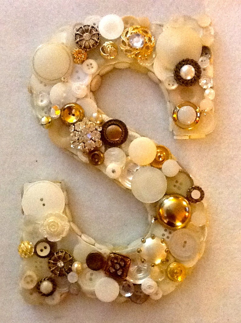 CUSTOM 9 Inch Button Initial ~ White and Gold S ~ Bridal Shower Gift ...