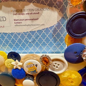 MINION Button Picture Frame in Blue Yellow and White ~ Cartoon Frame ...