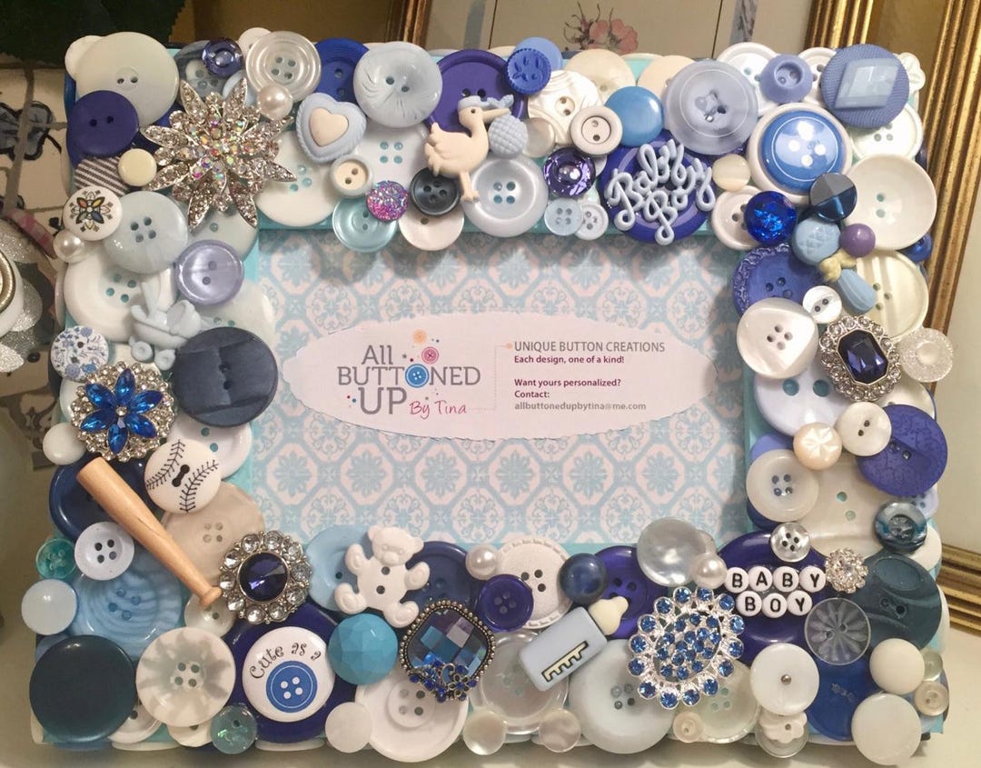 BABY BOY Button Frame in Blue and White ~ Shower Gift ~ Nursery Decor ...