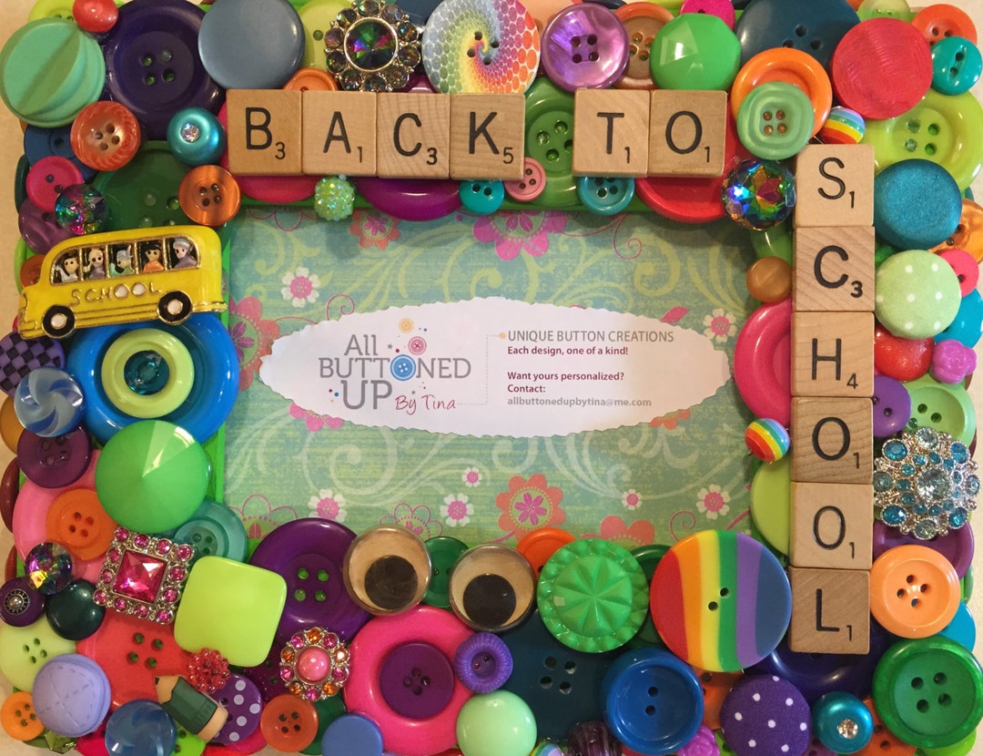 BACK TO SCHOOL ~ Button Frame in Bright Colors ~ Gift for Her ~ School ...