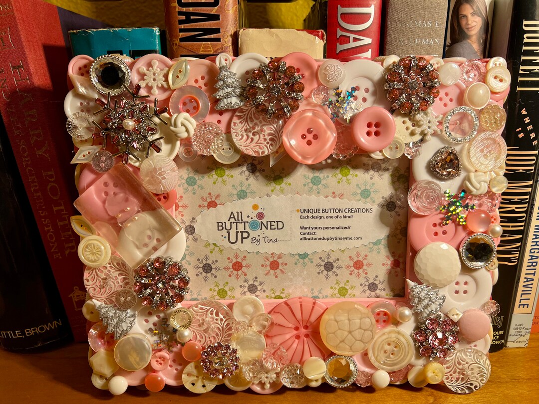SNOWFLAKE Themed Button Picture Frame in Pink & White With Icy Winter ...