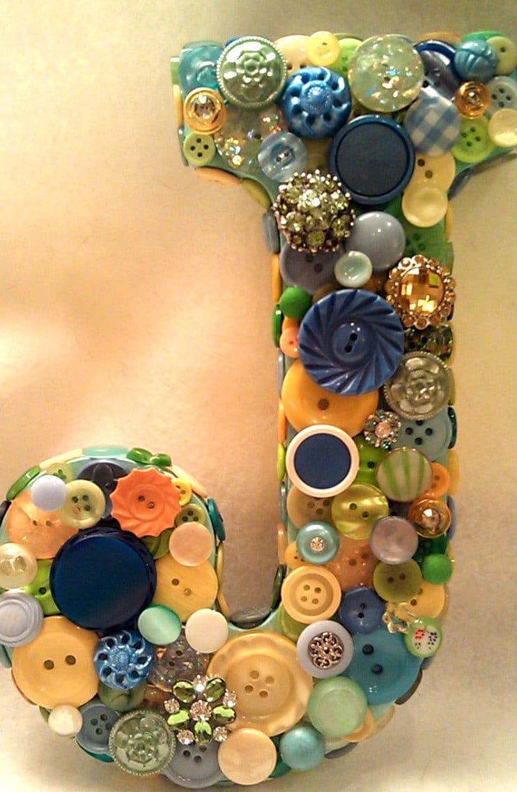 CUSTOM 9 Inch Button Initial Green Yellow and Blue Button J - Etsy