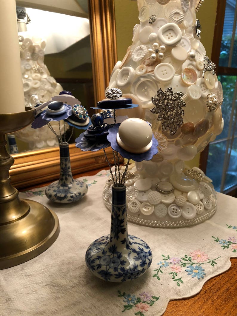 Button Flowers and Vase Vintage Buttons Cottage Decor | Etsy