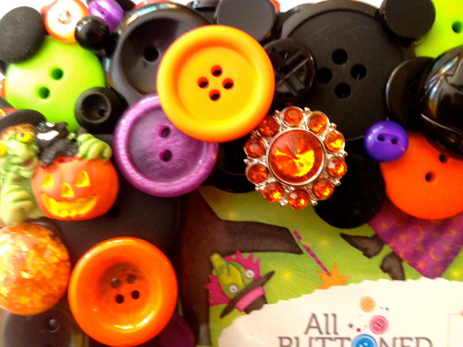 HALLOWEEN Button Frame With Witch in Black Orange Lime and - Etsy