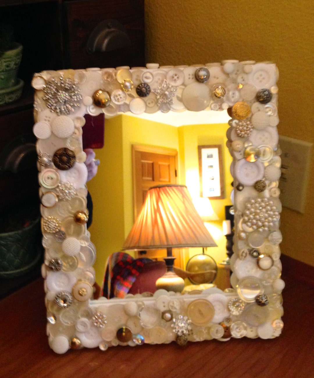 White Ivory Silver and Gold Button Mirror 11x13 ~ Bridal Gift ~ Shower ...