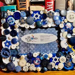 HANUKKAH Themed Button Picture Frame in Blue & White for 4x6 Photo Gift ...