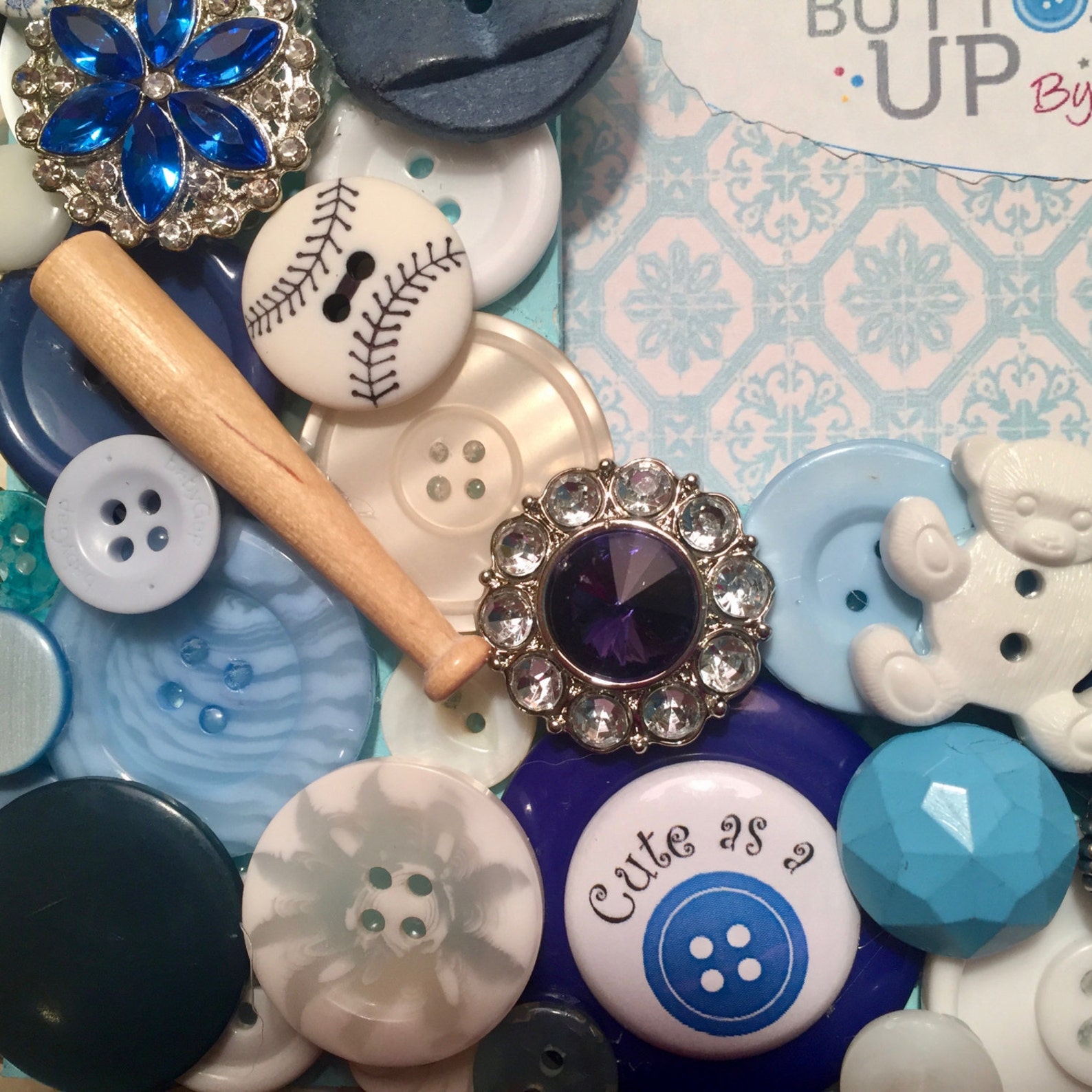BABY BOY Button Frame in Blue and White Shower Gift - Etsy