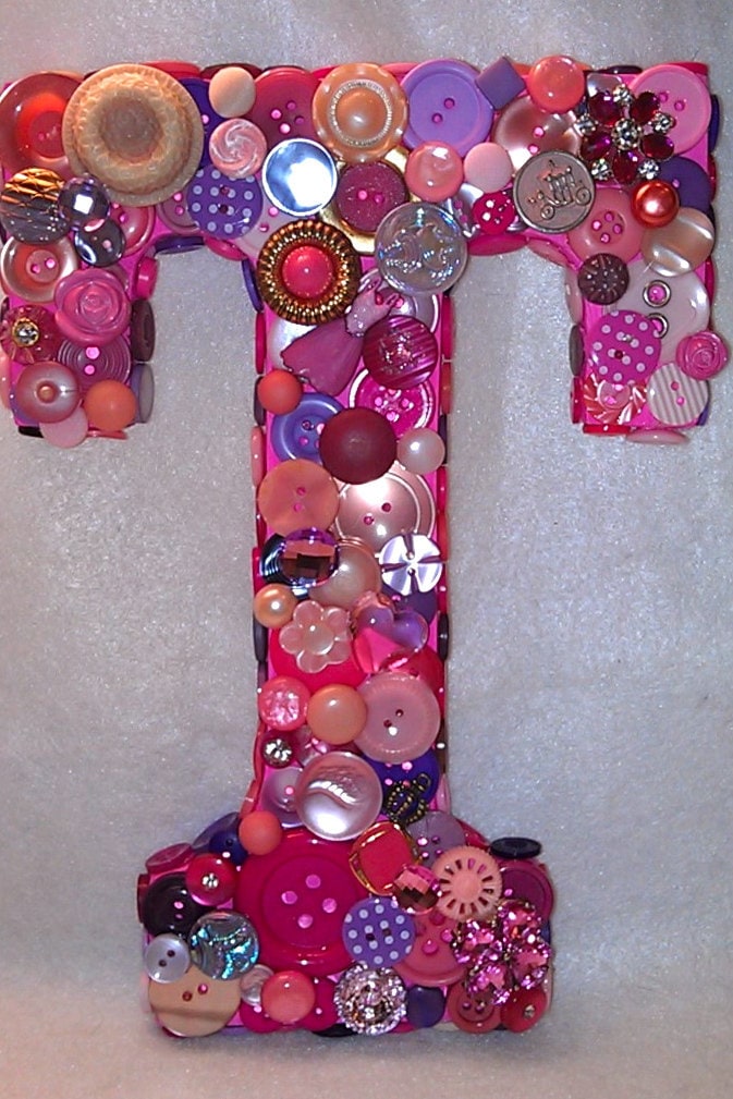 CUSTOM 9 Inch Button Initial ~ Pink and Purple Button T ~ Personalized ...