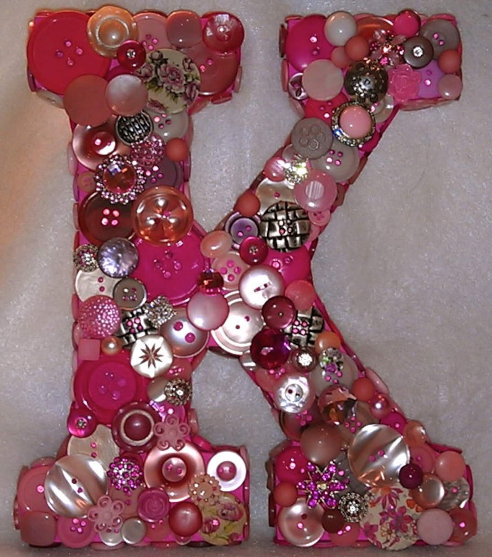 CUSTOM 9 inch Button Initial Pink and Silver K Customized | Etsy