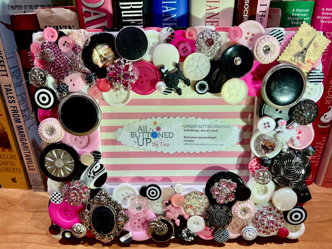 FRENCH Button Frame in Pink Black and White ~ Parisian Frame ~ French ...