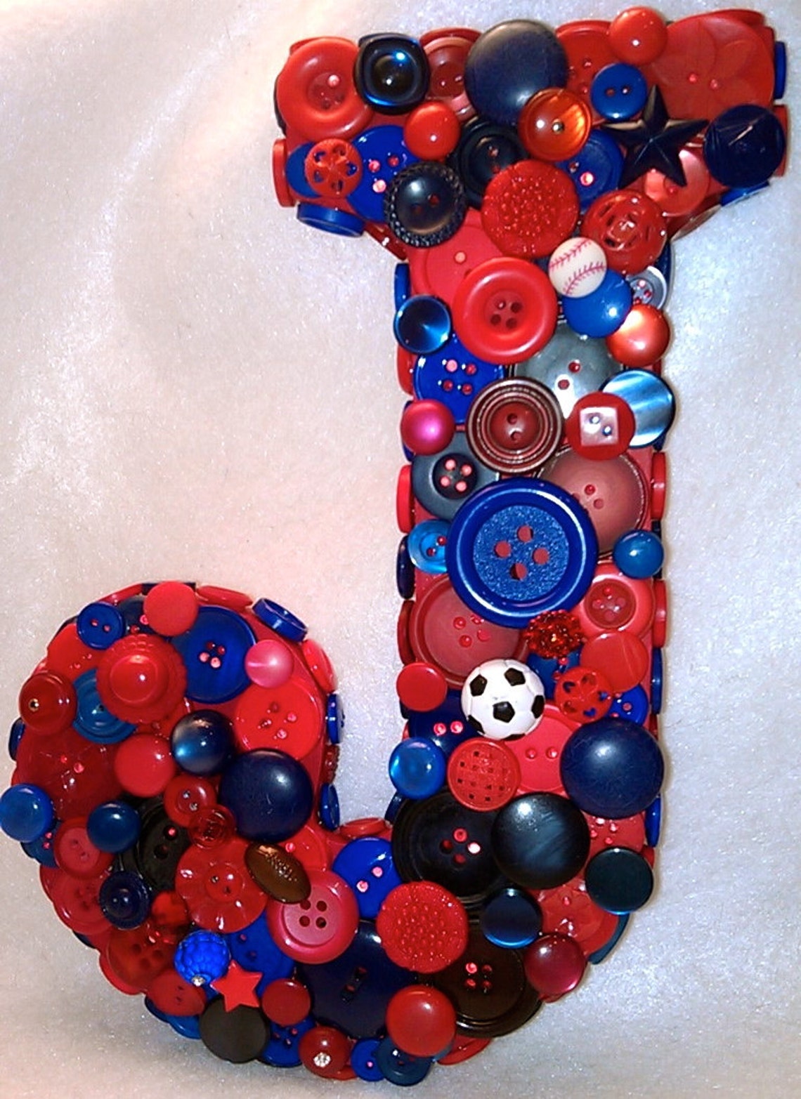 CUSTOM Button Initial ~ Red and Blue Button J ~ Gift for Boy ~ Boy ...