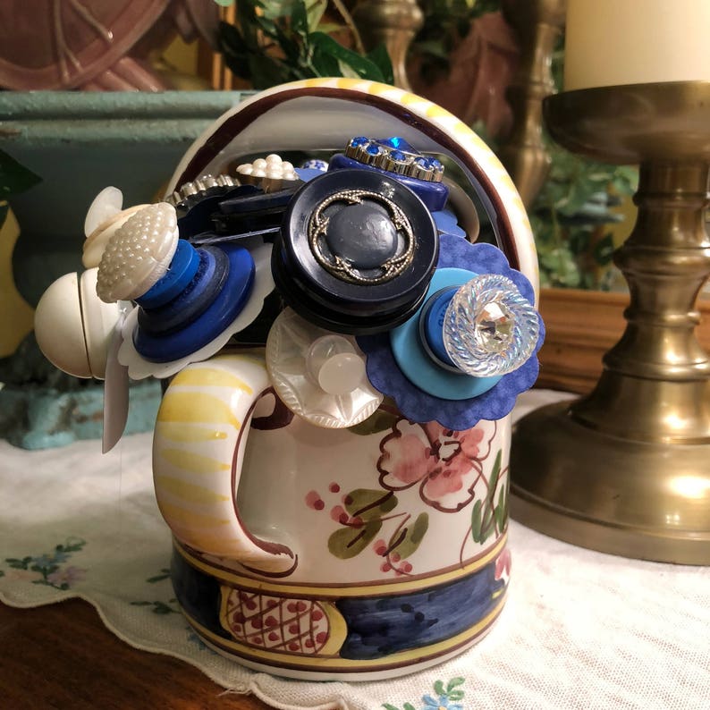 Button Flowers and Vase Vintage Pitcher Button Art Retro - Etsy