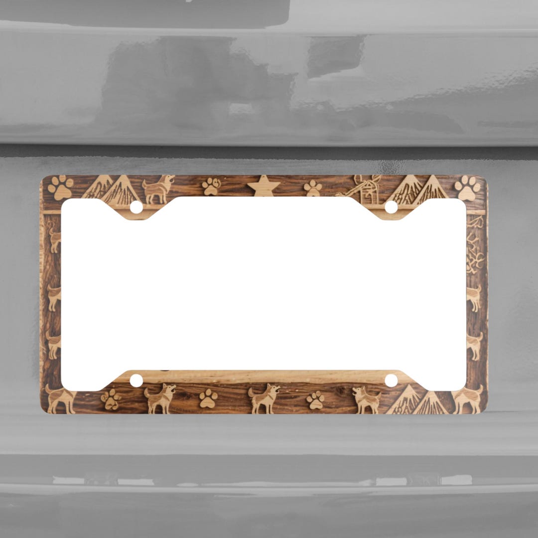 License Plate Frame, Husky Faux Wood Plaque Design License Plate Holder ...