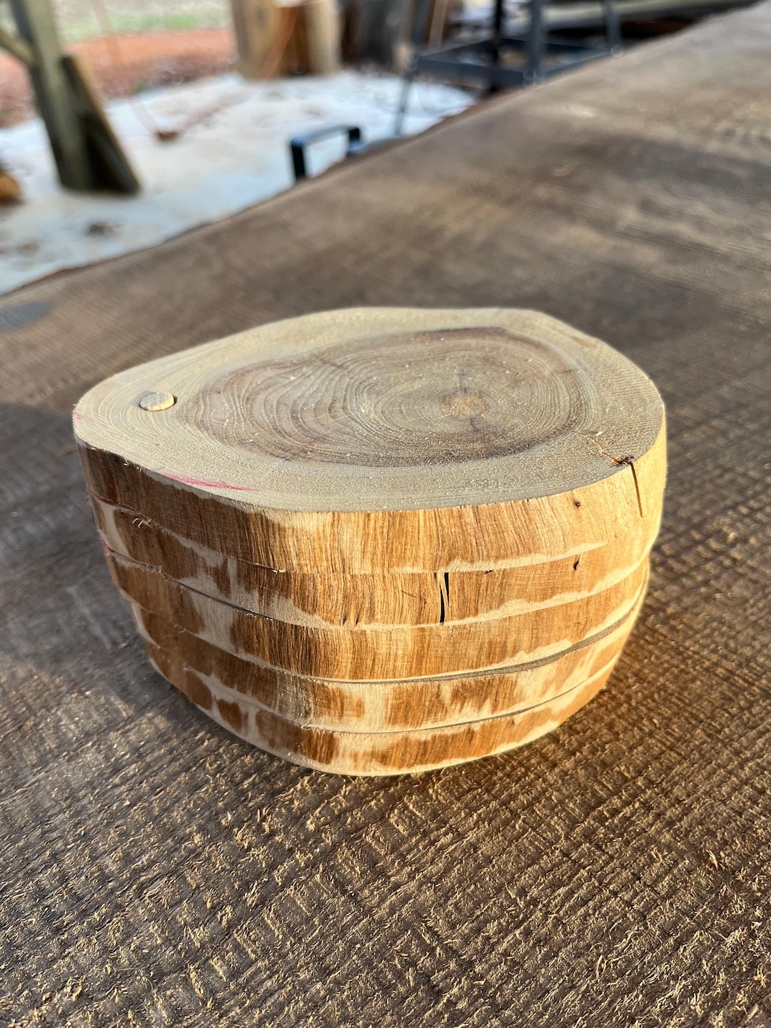 Cypress Wood Coasters Set of 4 With Storage Base, Live Edge Coasters ...