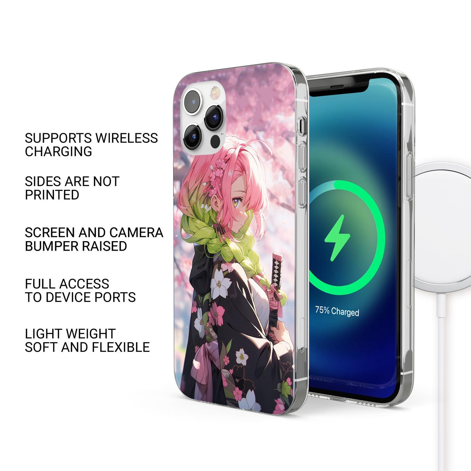 Demon Slayer Phone Case Mitsuri Cosplay Cover for iPhone 16, 15, 14, 13 ...