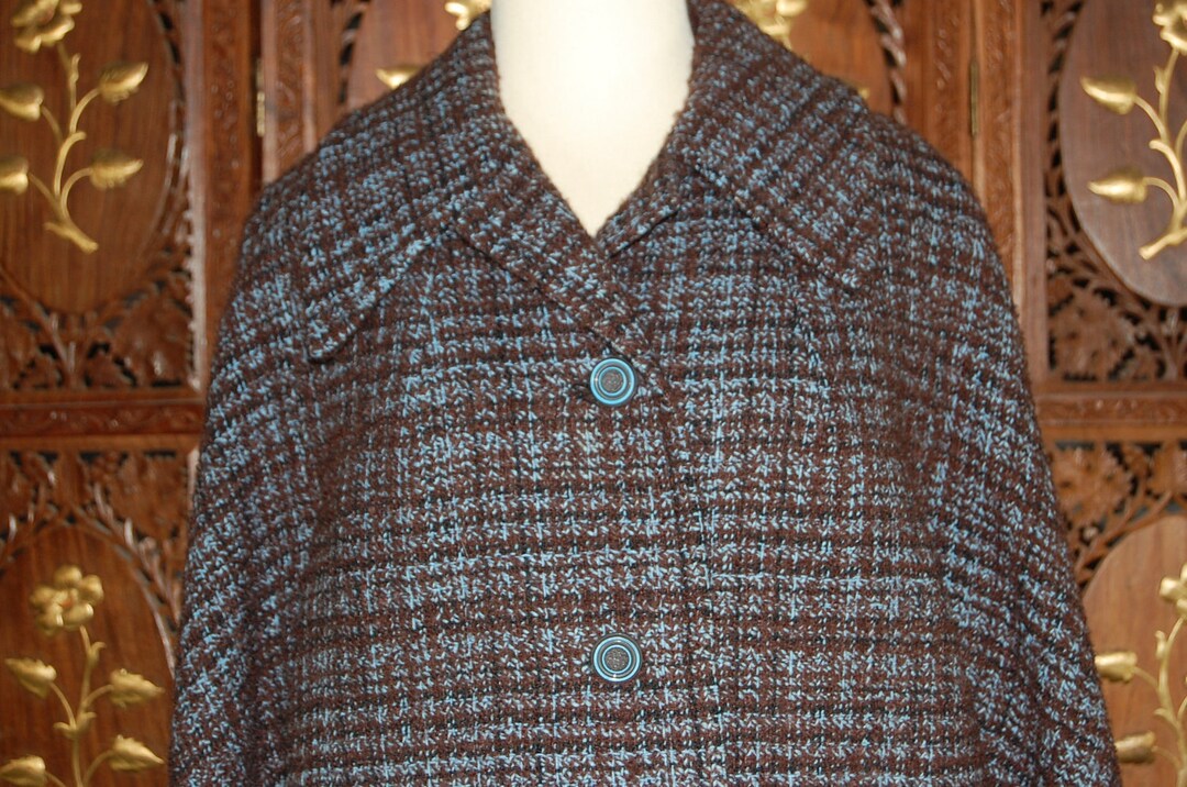 Vintage 1960s Periwinkle & Brown Tweed Boucle Wool Coat Sz L - Etsy