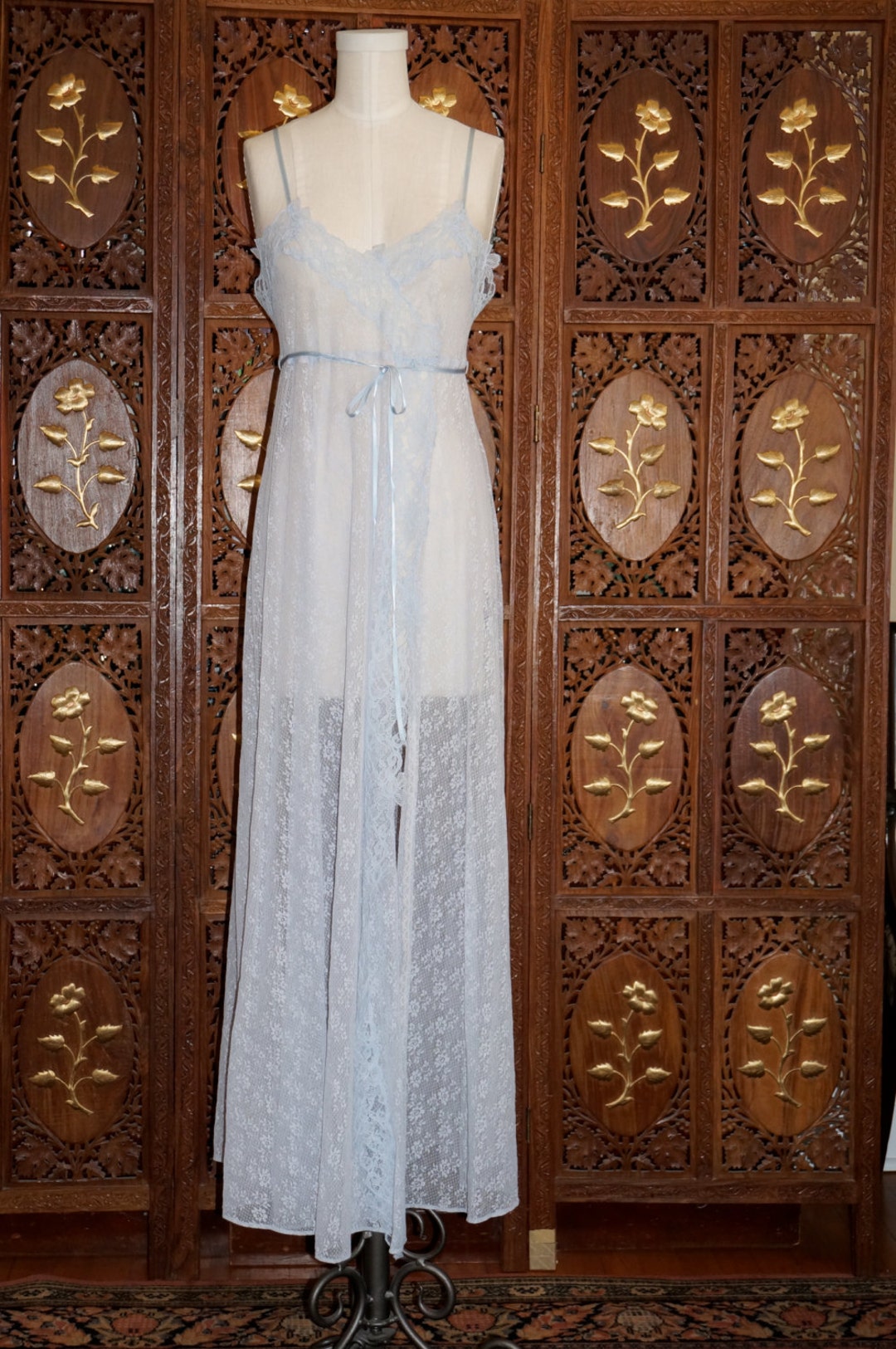 1980s Vintage Glydons Lace Peignoir Gown: Baby Blue Nylon, Size S - Etsy