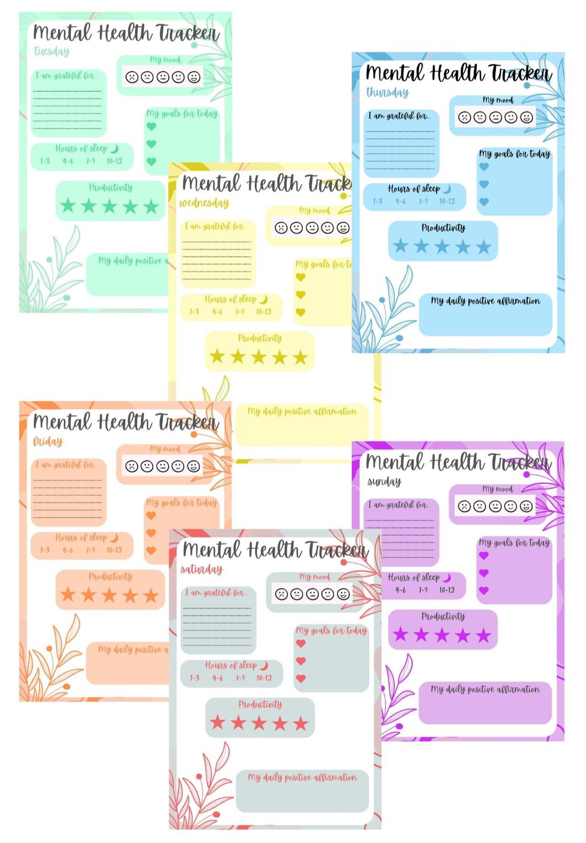 Mental Health and Wellbeing Tracker | Self-care Journal | Mood Tracker ...
