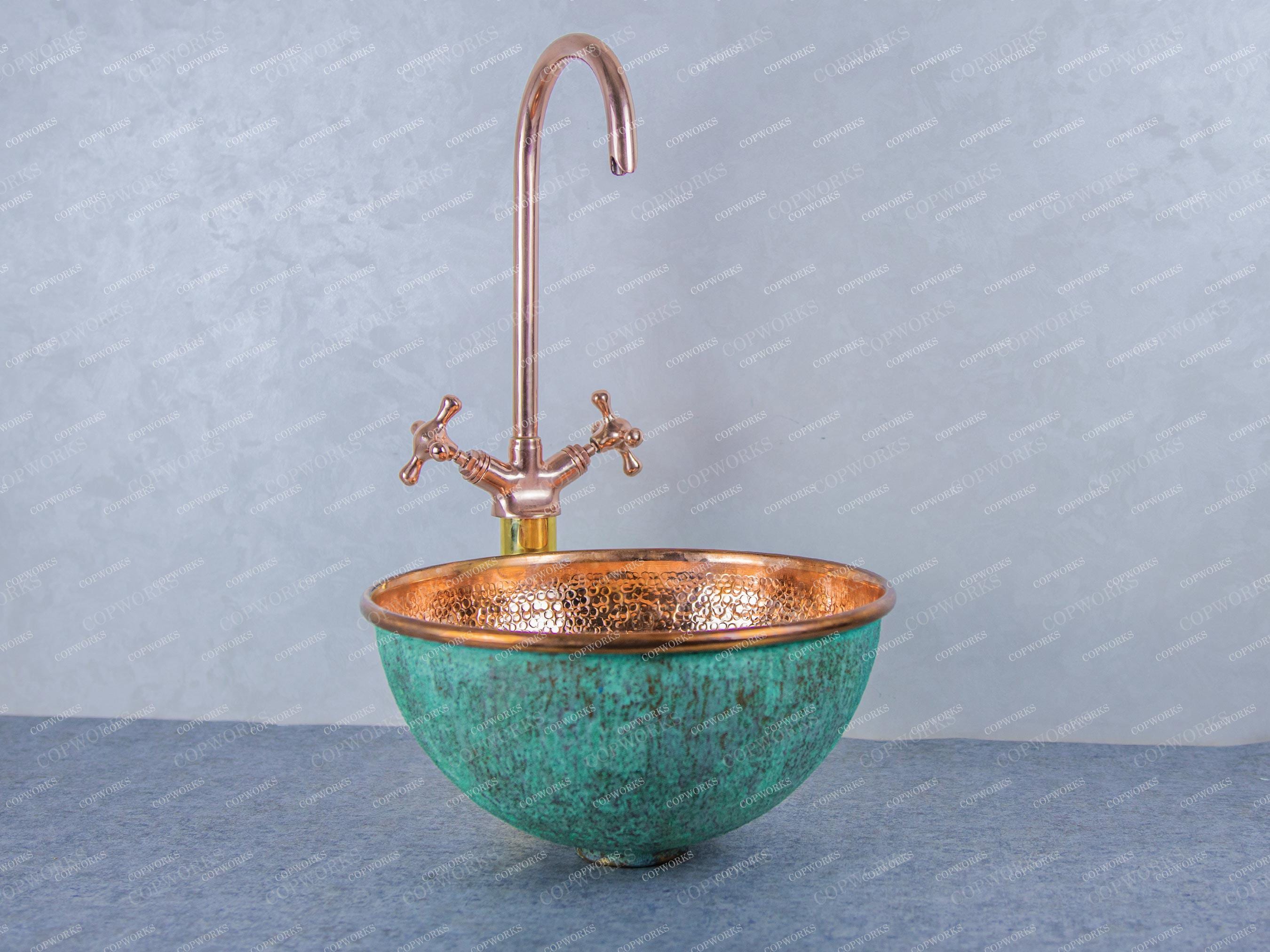 Green Patina Pure Copper Basin ,aged Natural Oxidation Copper Bathroom ...