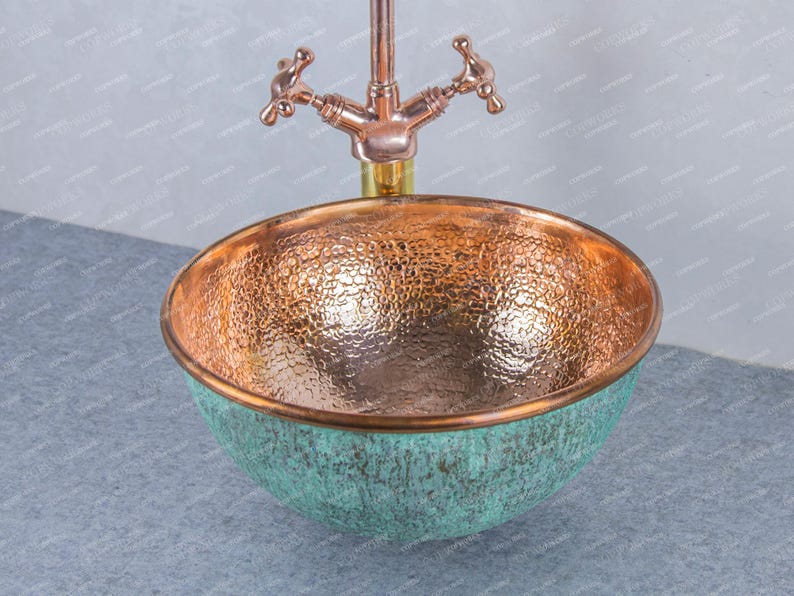 Green Patina Pure Copper Basin ,aged Natural Oxidation Copper Bathroom ...