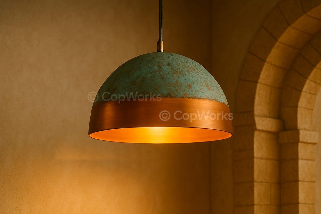 Green Patina Copper Pendant Light Fixture , Handmade Vintage Lighting ...