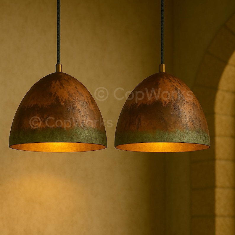 Oxidized Copper Dome Pendant Lights (set of 2) - Handmade Island ...