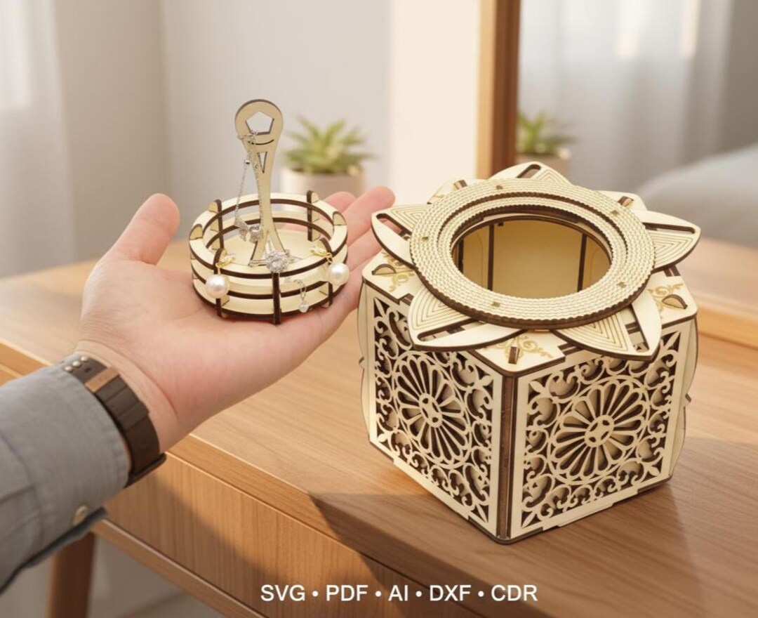 Jewelry Box Svg, Dxf, Ai, Pdf, Cdr Laser Cut File | Cnc Storage Box ...