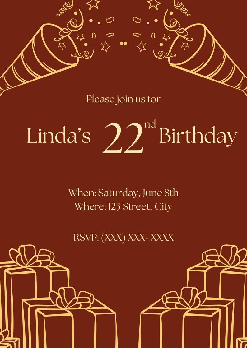 Red And Gold Birthday Invitation Template Etsy