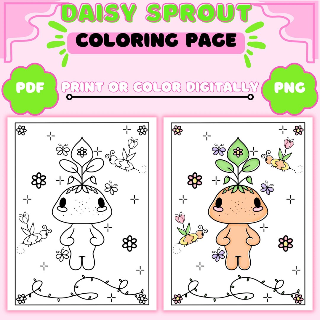 Individual Daisy Sprout Coloring Page - Cute, Bold, Easy, Nature-themed ...