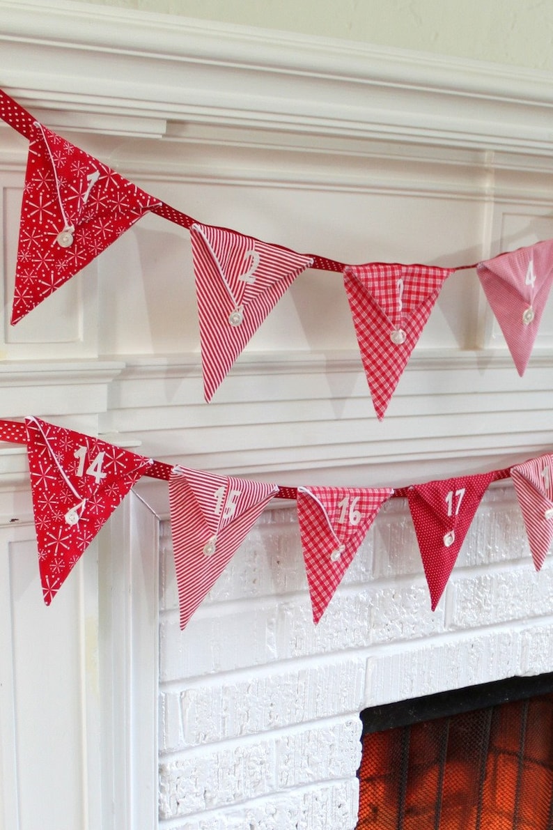 Red and White Pennant Advent Calendar. Heirloom Handmade Christmas ...