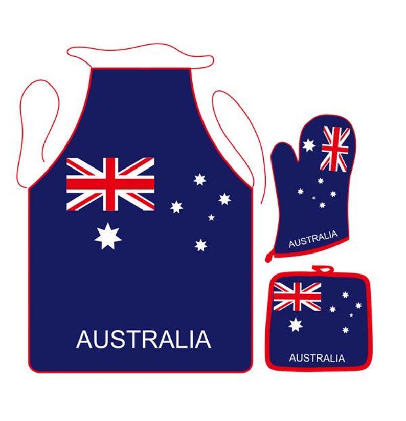 Apron Set / Australian Flag Apron Set / Apron-oven Mitt-pot Holder ...