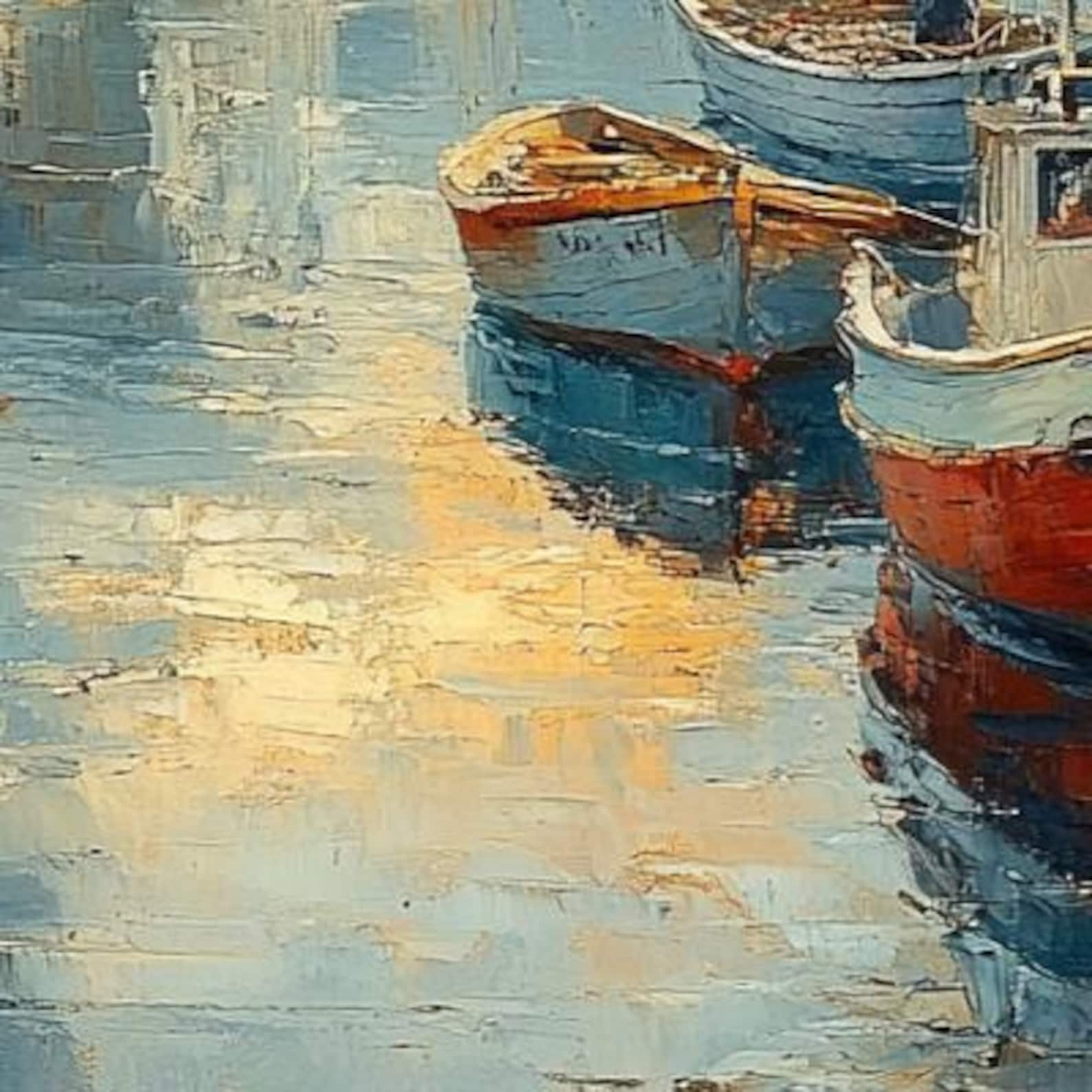 Tiny Lakehouse Canvas Decor Print - Fishing Boat Art, Nautical Art, Oil ...