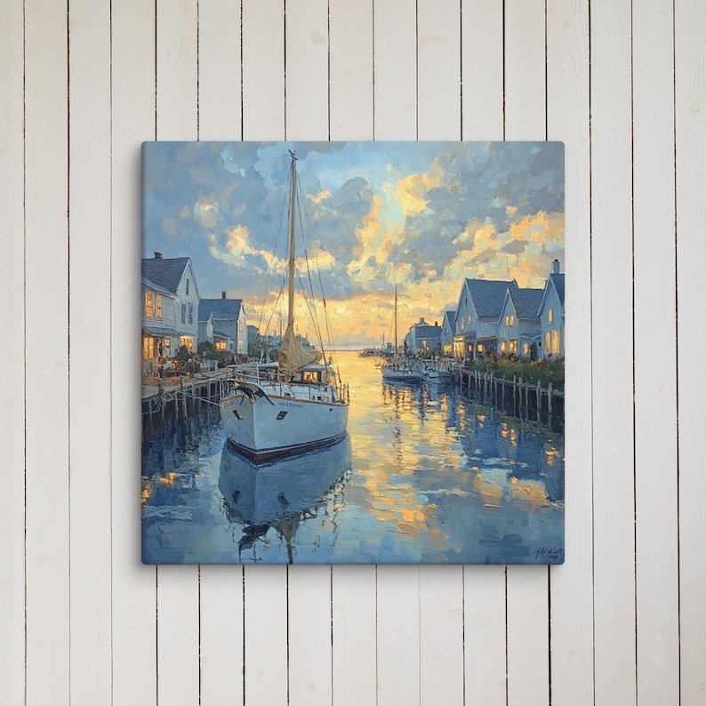 Canvas Sailboat Painting - "dockside" Harbor Scene Painting, Dockside ...