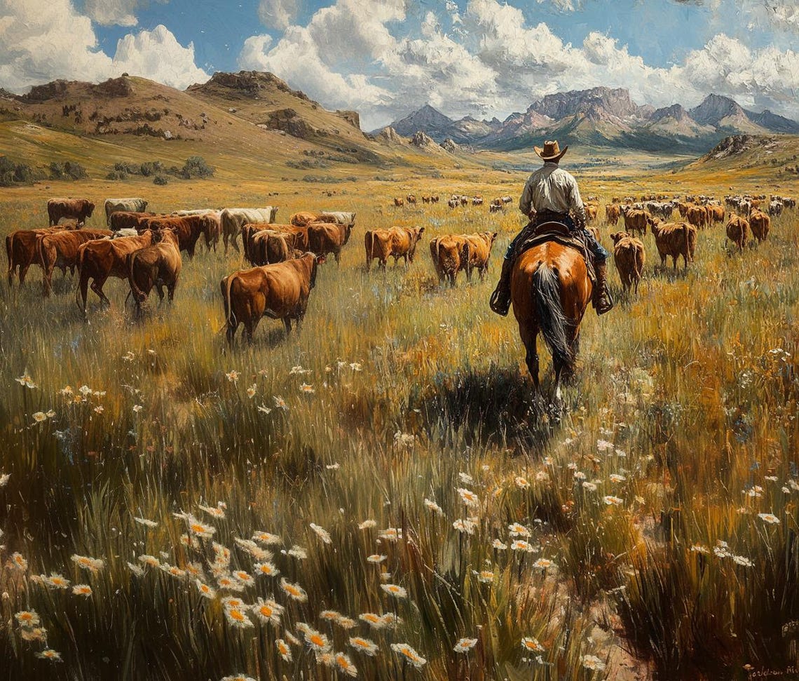 Canvas Western Painting - "chasing the Horizon" Cowboy Painting ...