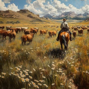 Canvas Western Painting - "chasing the Horizon" Cowboy Painting ...