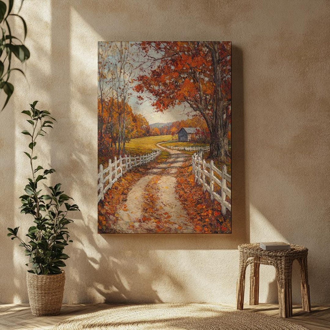 Rustic Fall Farm Painting Cabin Oil on Canvas Painting - Homestead ...