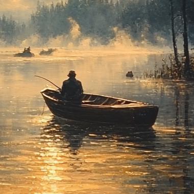 Canvas Fishing Painting - "morning Cast" Fisherman Painting, Outdoor ...