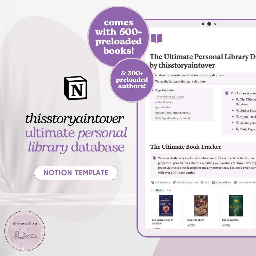 Buy Book Tracker Notion Template Thisstoryaintover Reading Planner ...