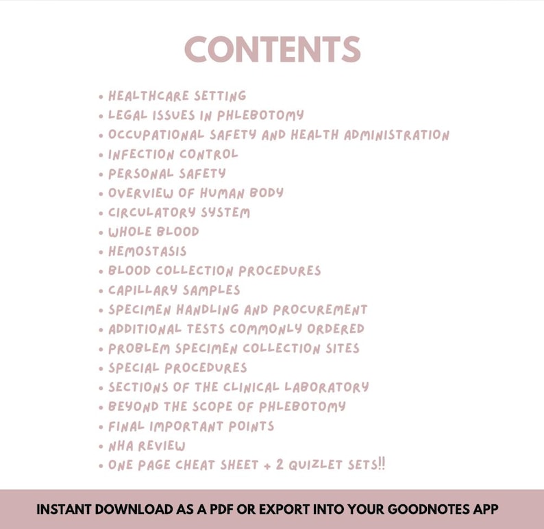 Phlebotomy NHA Exam Study Guide: Notes, Cheat Sheet, Quizlet (PDF) - Etsy